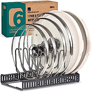 Better Things Home Pot Lid Organizer for Cabinet with 6 Adjustable Dividers - Anti-Scratch Padding - Bakeware, Cookware – Perfect for Kitchen Organization (Dark Grey)
