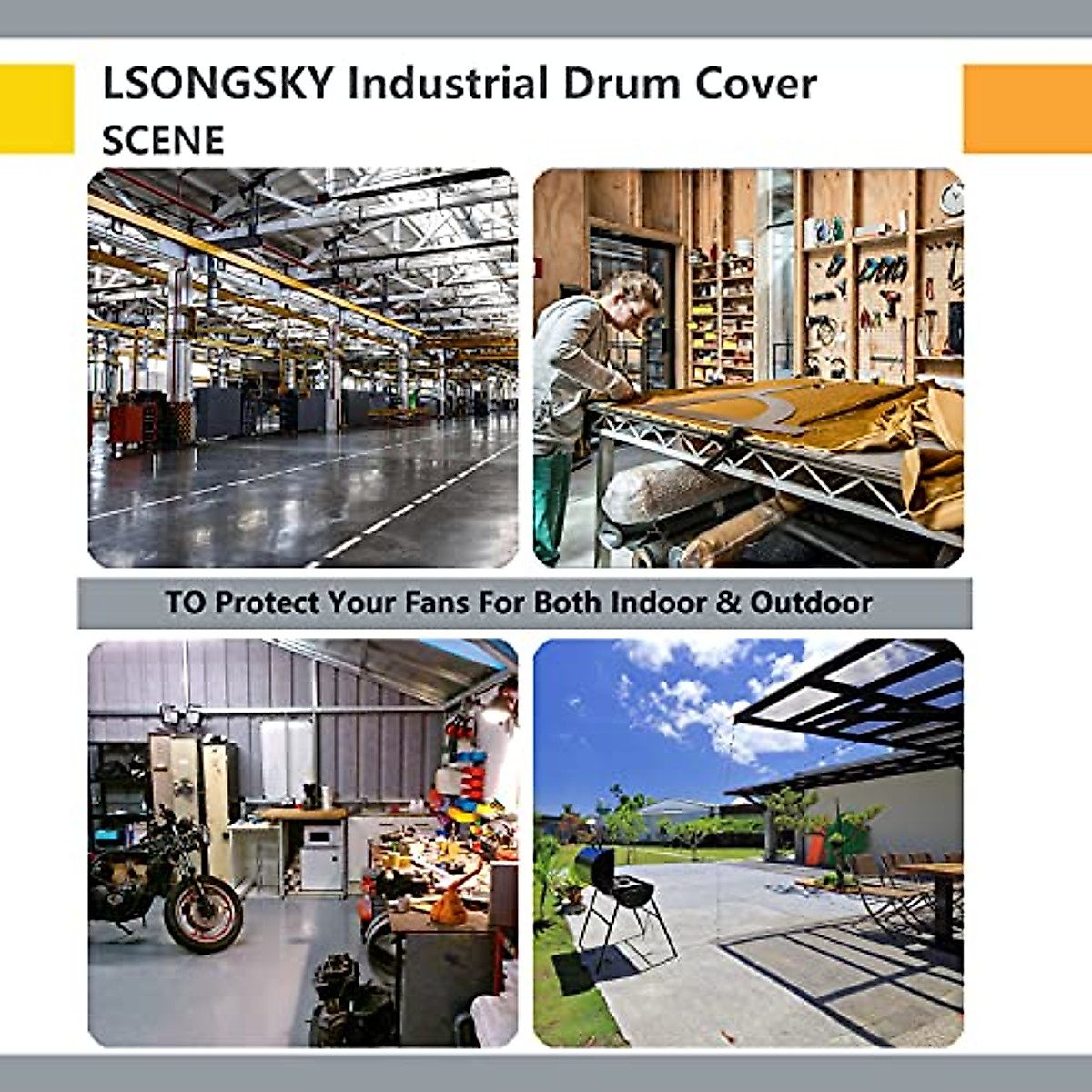 LSongSKY Industrial Fan Cover,Waterproof&Dustproof Cover Suitable for 24" High Velocity Movement Heavy Duty Drum Fan, Heavy Duty Outdoor Floor Fan Cover,Fits up to 29.9 x 8.6 x 29.9 inches,Grey