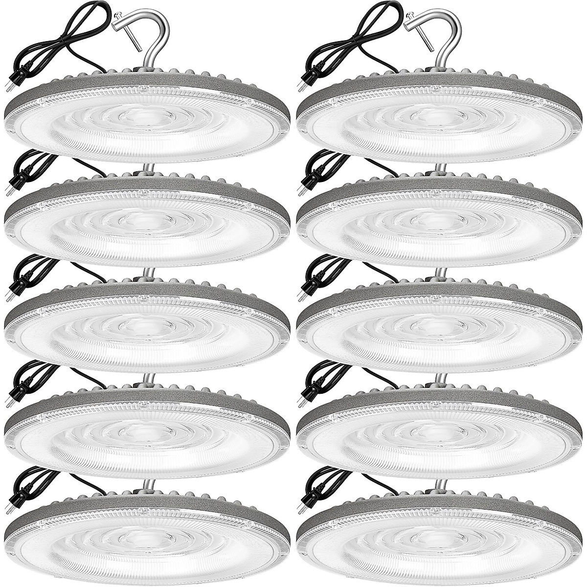 XYCN 10 Pack 150W UFO Led High Bay Light,120VAC,5000K Daylight Commercial Bay Lighting,IP66 Waterproof,21050LM,650W MH/HPS with Plug Area Lighting for Warehouse/Shop/Workshop/Garage/Barn/Gym/Factory