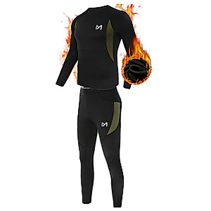 MEETYOO Thermal Underwear for Men, Winter Gear Long Johns Base Layer Top and Bottom Set for Skiing Running, Black, Large