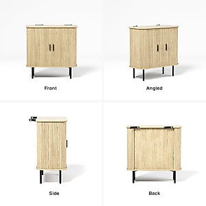 31''W Natural Buffet Sideboard Cabinet with Storage, Fluted Storage Cabinet Black with Curvy Edge; Sliding Door, Freestanding Accent Cabinet, Credenza, Console Table for Living Room, Kitchen, Hallway