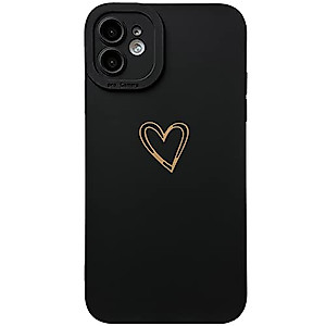 Qokey for iPhone 11 Case 6.1" 2019, Side&Back Cute Plated Love Heart with Anti-Fall Lens Cameras Cover Protection Soft TPU Shockproof Anti-Fingerprint Phone Cases for Women Girls Men - Black
