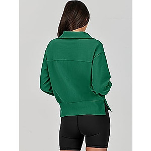 Caracilia Womens Cropped Sweatshirts Quarter Zip Pullover Half Zip Hoodies Long Sleeve Fleece 2023 Fall Casual Ribbed Knit Outfits Sweater Preppy Clothes C105A0-caolv-M Green