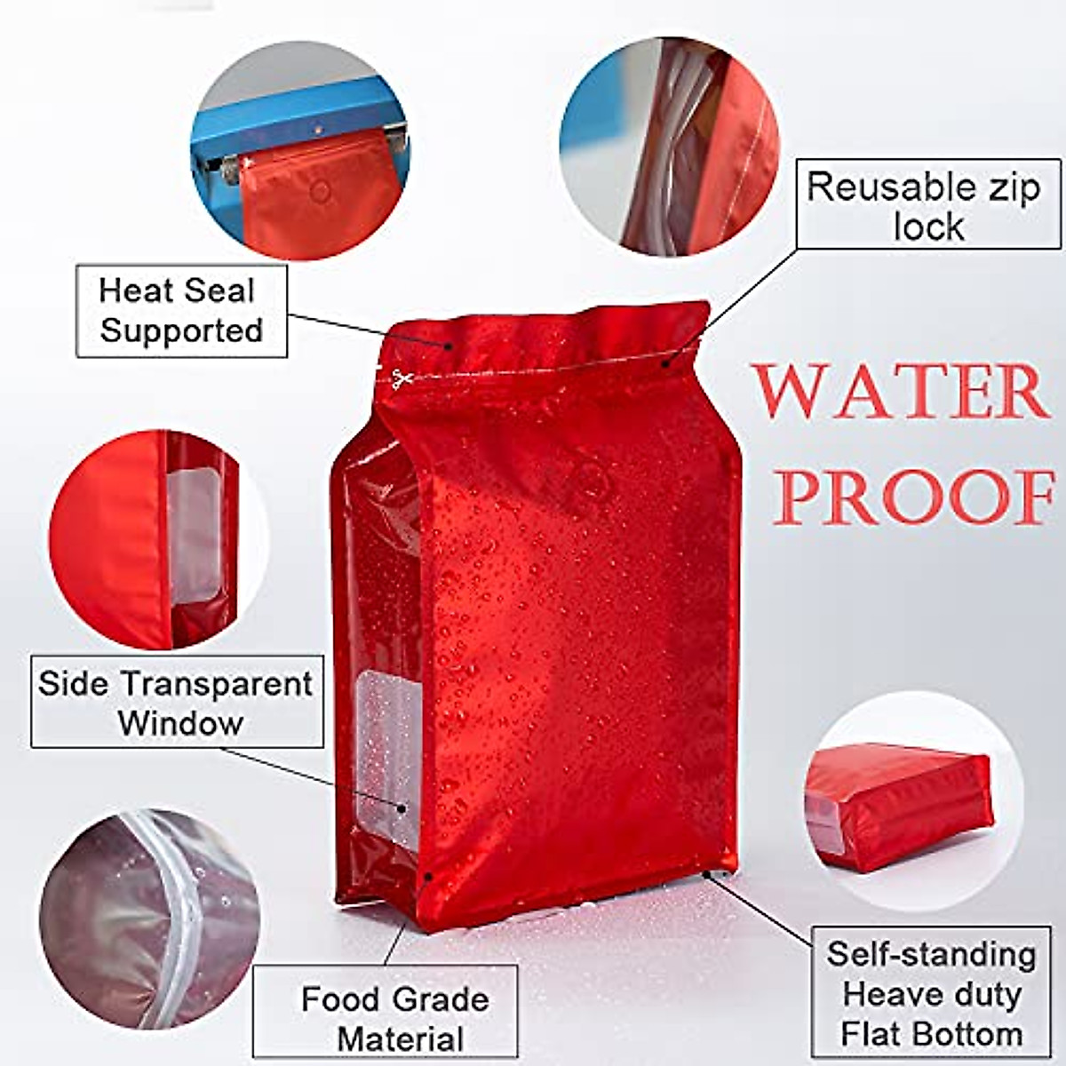 Resealable Bags Mylar eco Food Save Zipper Colored Heavy Duty Baggies Cute |Flat Bottom Stand up Zip Reusable Bag for Tshirts Jerky | Gold Green Coffee Bags Valve Vented(30pcs 6.3 9.5+2.8inch)