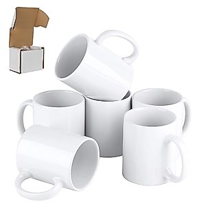 SIGNZWORLD Sublimation Mugs, Sublimation Mugs Blank 11oz for Vinyl, Sublimation Coffee Mugs Ceramic Coffee Mug with Large Handle White Coated Ceramic Cup with White Gift Box(Set of 6)