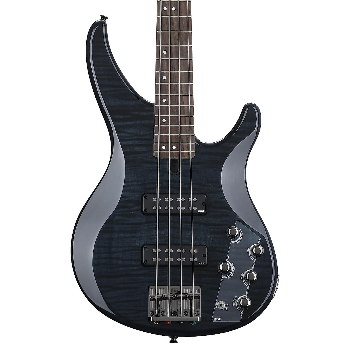 Yamaha TRBX604 4-String Flamed Maple Bass Guitar, Translucent Black