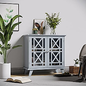 HOMCOM Sideboard Buffet Cabinet, Kitchen Storage Cabinet, Accent Cabinet with Double Fretwork Doors and Metal Handles for Living Room, Gray