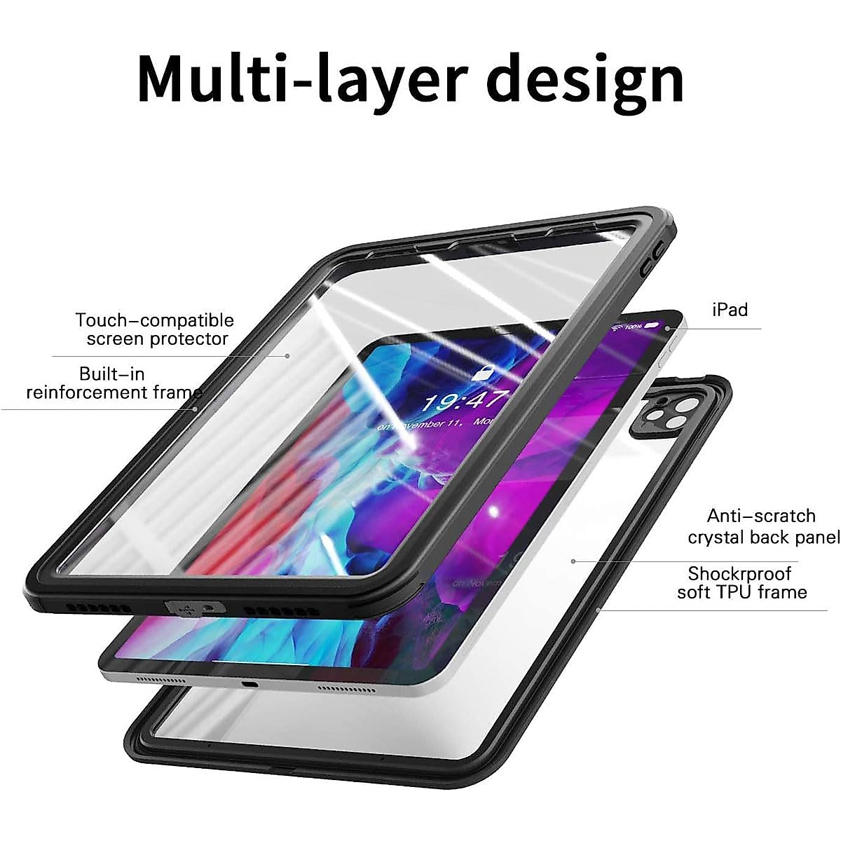 AICase Waterproof Protective Case for iPad Pro 11 Inch 2020/2021/2022 with Lanyard and 360° Full Body Protection with Touch Function, Transparent Case, Waterproof, Shock Resistant