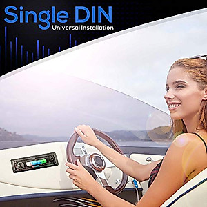 Pyle Marine Stereo Receiver Power Amplifier - AM/FM/MP3/USB/AUX/SD Card Reader Marine Stereo Receiver, Single DIN, 30 Preset Memory Stations, LCD Display with Remote Control