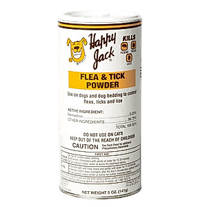 Happy Jack Flea and Tick Powder for Dogs & Puppies, Flea Powder for Carpets, Flea Treatment & Control, Kills Fleas, Ticks & Lice, Odorless & Non-Staining, Dust on Sleeping Quarters & Furniture (5 oz)