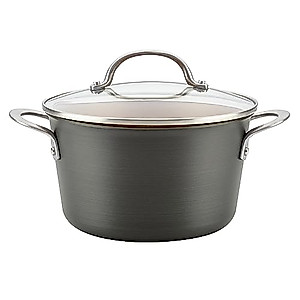 Ayesha Curry Home Collection Hard Anodized Nonstick Sauce Pan/Saucepan with Lid, 4.5 Quart, Charcoal Gray