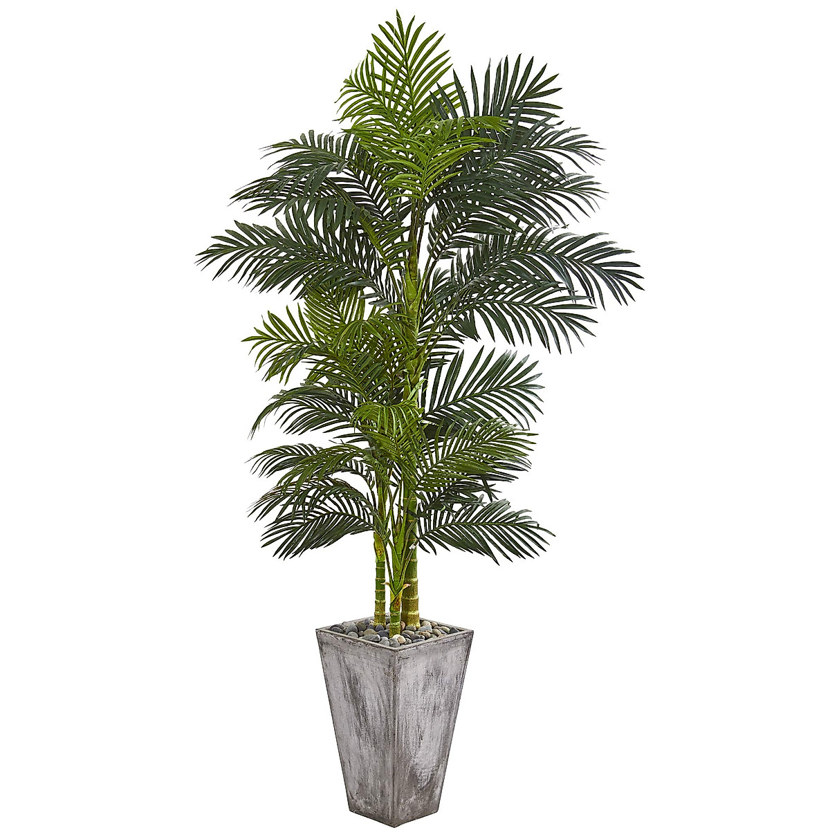Nearly Natural 7ft. Golden Cane Artificial Palm Tree in Cement Planter