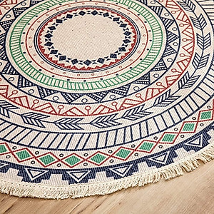 Poowe Round Cotton Rug Woven Tassel Throw Rug Washable Area Rug for Living Room Bedroom Kitchen Bathroom (Shapes)