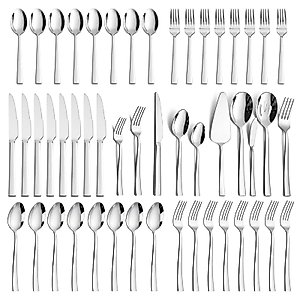 HaWare 65 Pieces Silverware Flatware Set for 12, Durable Stainless Steel Eating Utensils with Knife Fork Spoon Hostess Tableware, Modern Elegant Ergonomic Design, Dishwasher Safe