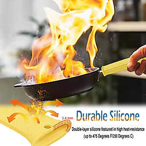 Silicone Cast Iron Handle Cover 5 Pack, Pot Holder for Kitchen, High Heat-Resistant Skillet Grip Protective Sleeve Fitted on Frying Pans, Anti-Slip Machine-Washed Rubber Case with Hole Easy to Store