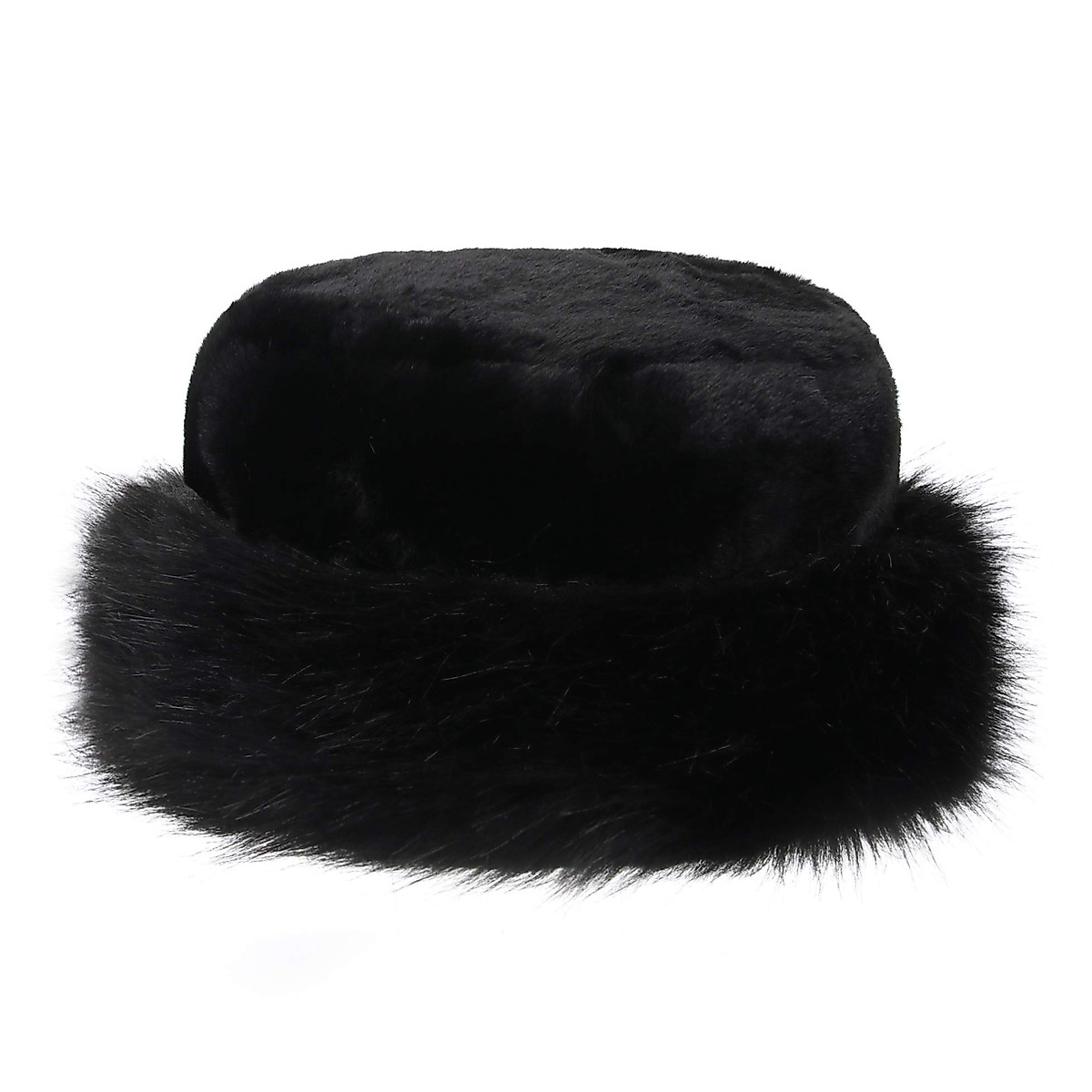 Soul Young Women's Leopard Faux Fur Hat with Fleece and Elastic for Winter(One Size,Black)