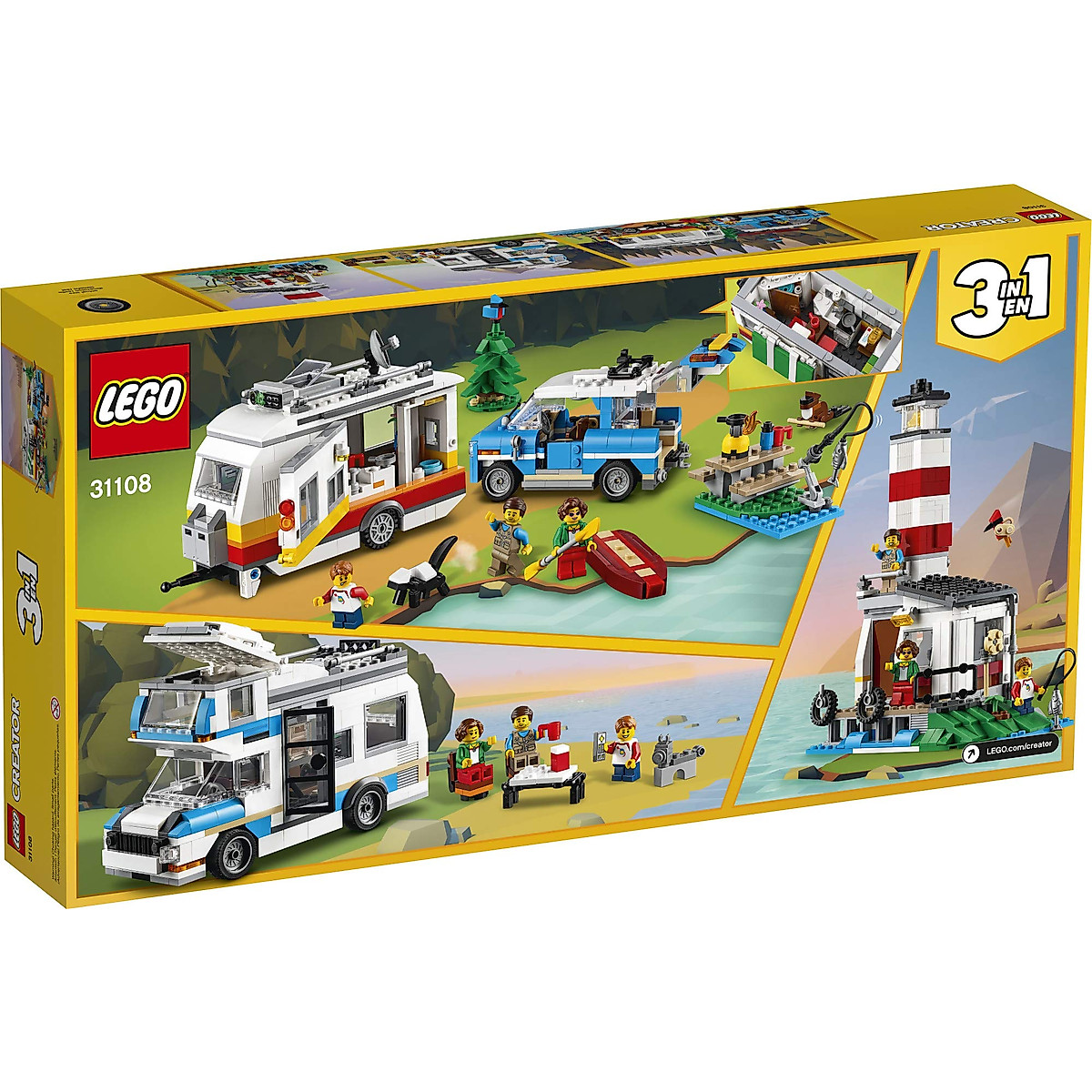 LEGO Creator 3in1 Caravan Family Holiday 31108 Vacation Toy Building Kit for Kids Who Love Creative Play and Camping Adventure Playsets with Cute Animal Figures (766 Pieces)