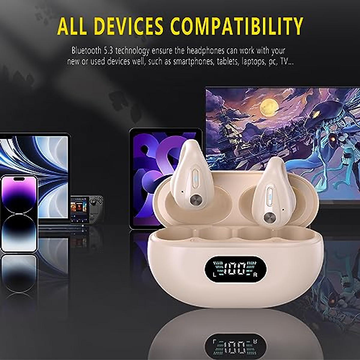 MALIHOO Wireless Ear Clip Headphones, Bluetooth Open Ear Sport Earbuds for Android iPhone,Air Conduction Headphones,Wireless Headset for Cycling,Running Workout,Running,Driving,Bluetooth 5.3