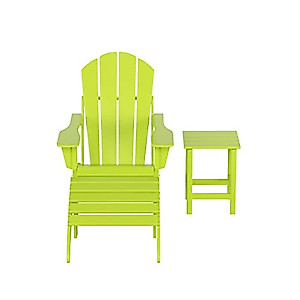 WestinTrends Malibu Outdoor Lounge Chairs, 3-Pieces Adirondack Chair Set with Ottoman and Side Table, All Weather Poly Lumber Patio Lawn Folding Chair for Outside Pool Garden Backyard, Lime