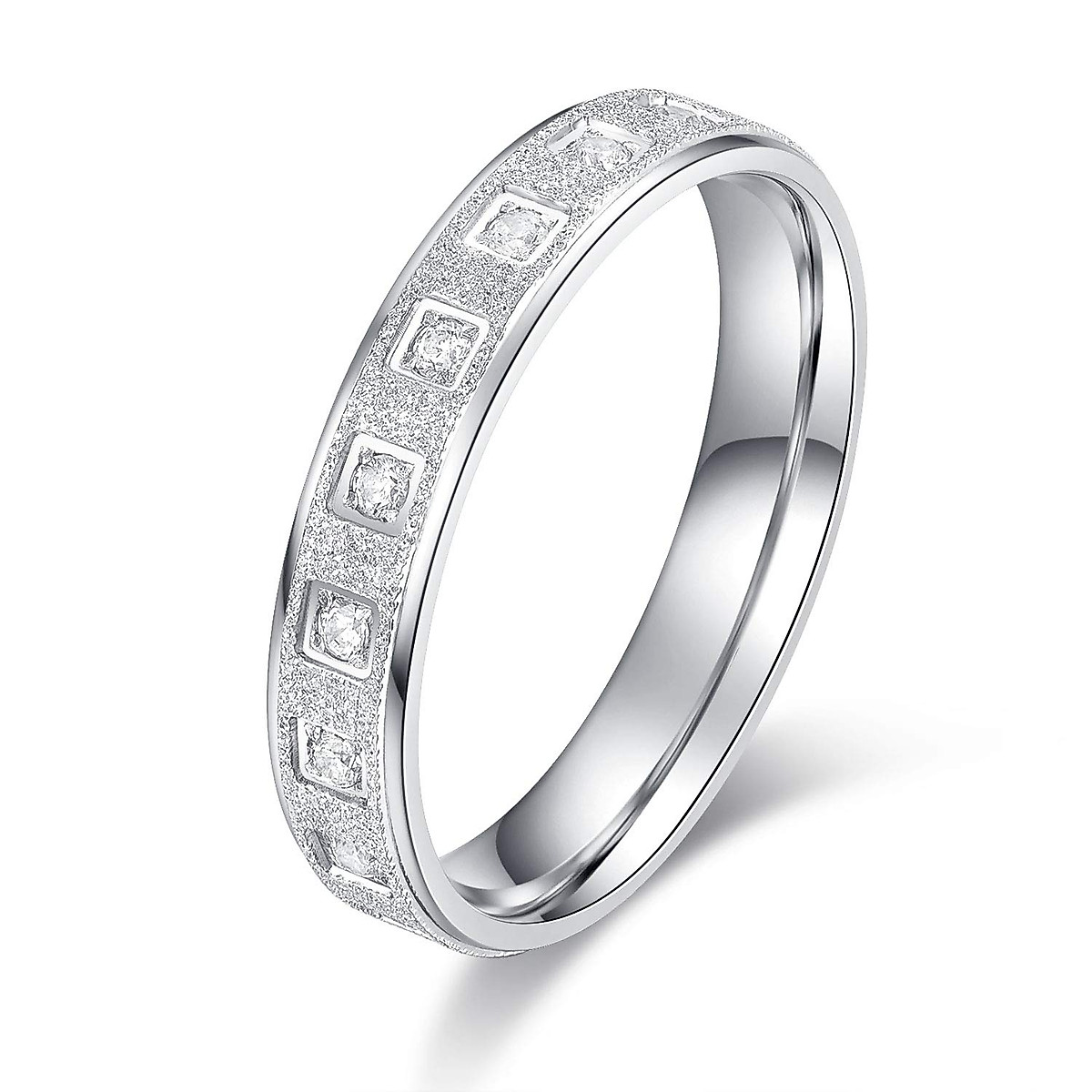 Unisex Comfort Fit Sterling Silver 4mm Simulated Diamond Full Eternity Ring Sandblasted Wedding Band (11)