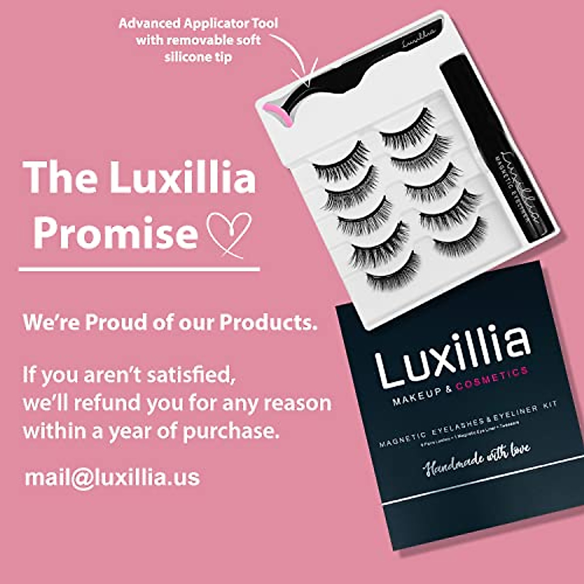 Luxillia Magnetic Eyelashes with Eyeliner, Most Natural Looking Magnetic Lashes Kit with Applicator, Best 8D, 3D Look, Reusable Fake Eye Lash, No Glue, Strongest Waterproof Liquid Liner