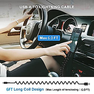 Coiled Lightning Cable for iPhone, 2 Pack [Apple MFi Certified] 6FT USB to Lightning Cord Coil iPhone Charger Cable for Car Compatible with iPhone 14 13 12 11 Pro Max XS XR X 8 7 6 iPad, Black