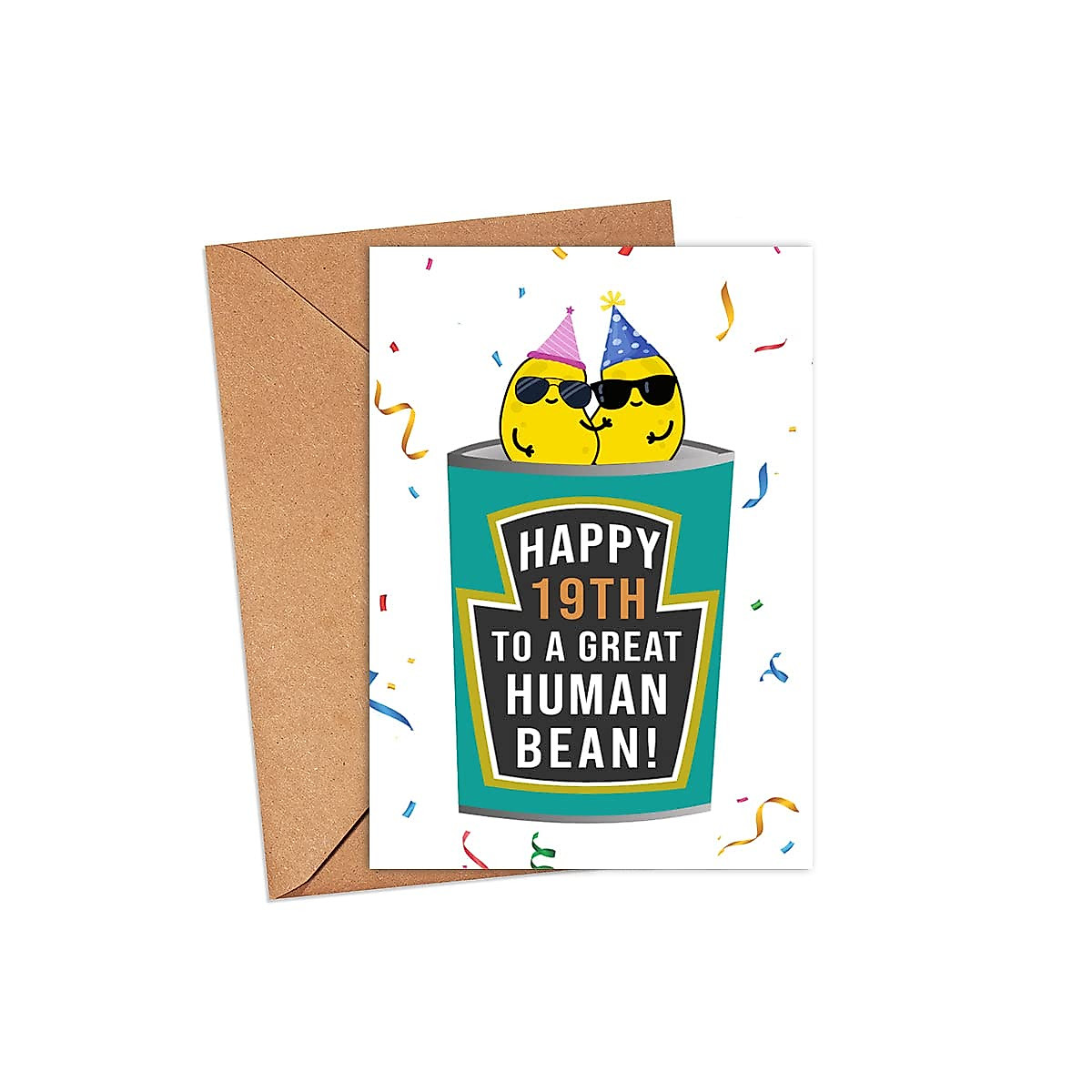 Human Bean 19Th Card - Funny 19Th Birthday Human Bean Card - Baked Bean Card - 19 Years Old - Vegan Cards - Birthday Card Gift For Your Best-Friend-Family-Lover-Partner-Husband-Wife