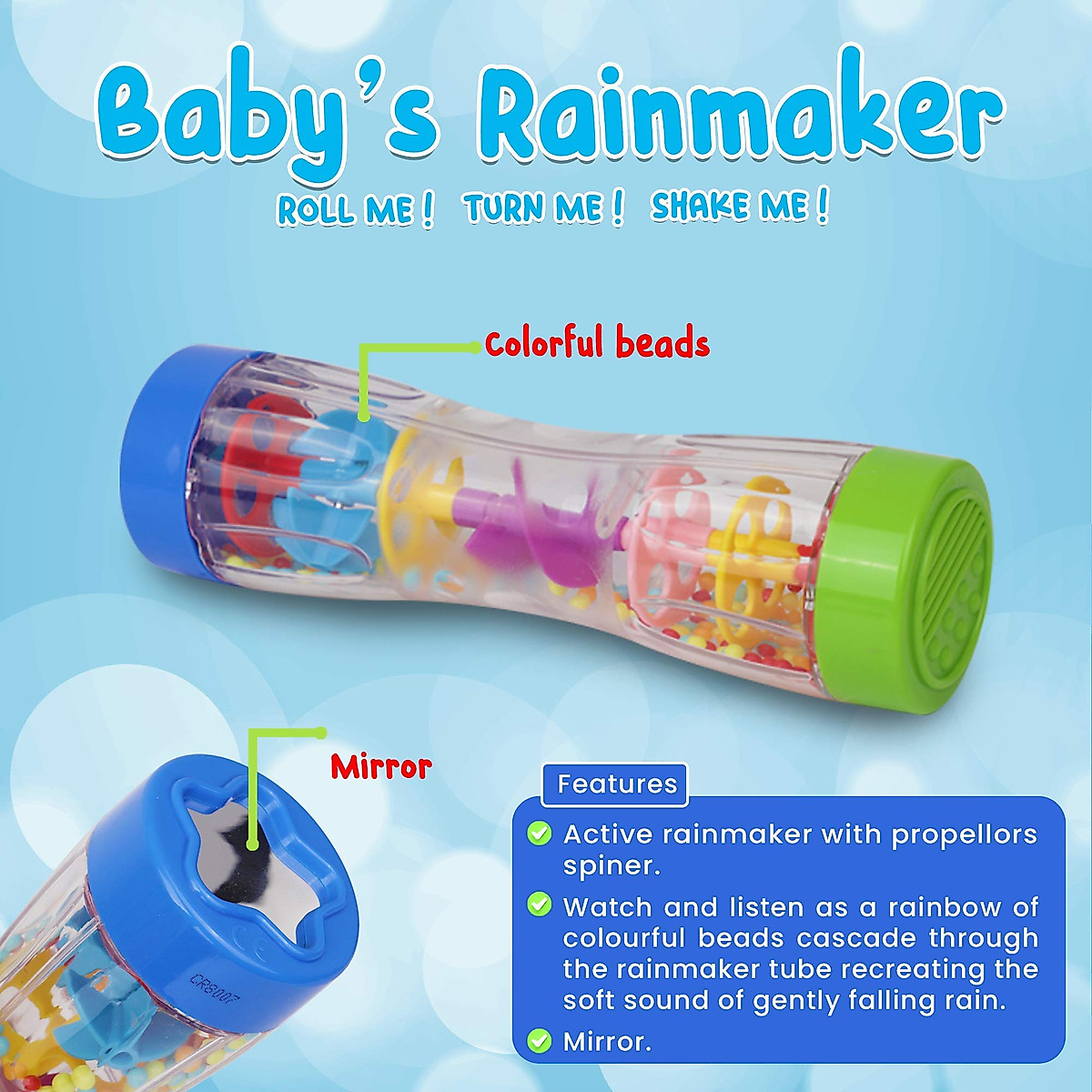 Playkidz 8.5" Rainmaker Rattle Toy for Babies & Toddlers, Kids Rainfall Rattle Tube, Rain Stick Shaker, Music Sensory Auditory Instrument Toy.