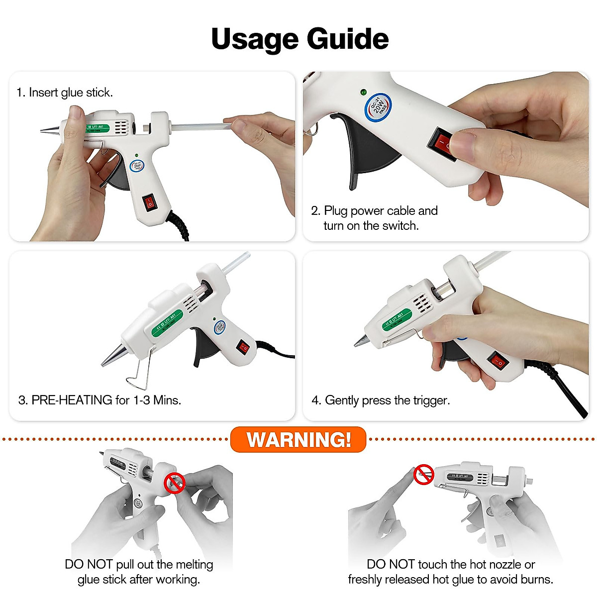 SHJADE Mini Hot Glue Gun with 30 Glue Sticks, Fast Heating Hot Melt Gun, 20W Glue Gun Kit, Lightweight Craft Gun for DIY, Home Repairs, Kids' School Projects, White
