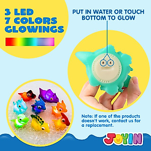 JOYIN 8Pcs Light Up Dinosaur Toys, Baby Bath Toy, Toddler Flashing Colourful LED Bathtub Toy, Bathtime Floating Soft Rubber Toy for Infant Boy Girl Birthday Gift Swimming Pool Party Favors Age 1 2 3