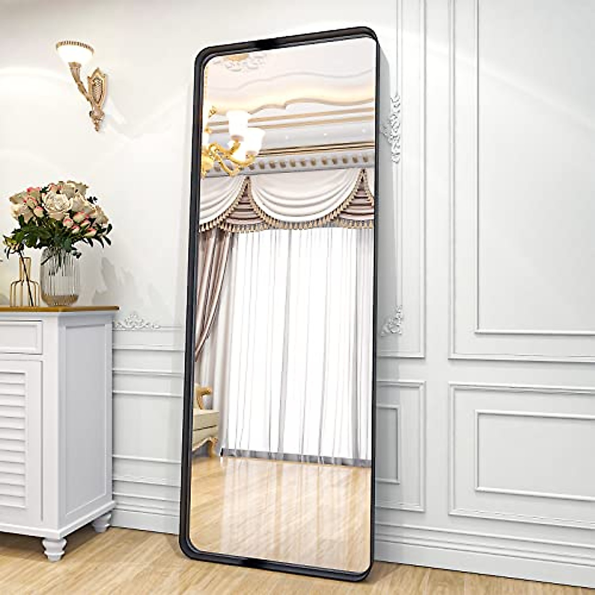 VooBang Full Length Mirror Deep Framed 21x64 Inch Floor Stand, Leaning or Dressing Modern Sleek and Chic Design Ideal for Bedroom, Closet, or Entryway Black