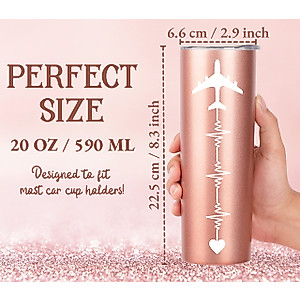 Onebttl Unique Flight Attendant Gifts for Women, Female Cabin Crew Members - Birthday, Holiday, Christmas gifts for Flight Attendant - 20 oz SS304 Rose Gold Stainless Steel Tumbler with Lid and Straw