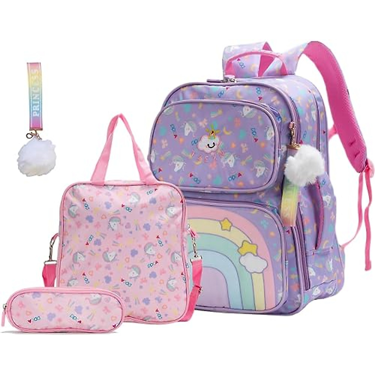 Rxudurp Girls Rainbow Backpacks Unicorn School Bags for Kids 6-8 Cute Bookbag Elementary School Backpack for Girls 8-12