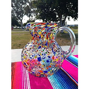 Mexican Hand Blown Glass Pitcher – Confetti Rock Design (84 oz)
