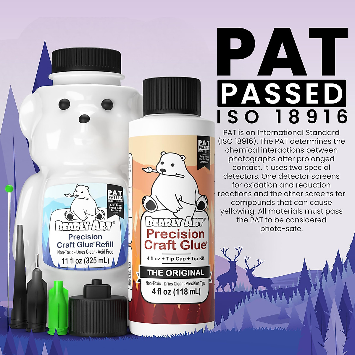 Bearly Art Precision Craft Glue -The Bundle - 4fl oz and 11fl oz Refill Bear - Tip Kit Included - Wrinkle Resistant - Flexible and Crack Resistant - Strong Hold Adhesive - Made in USA