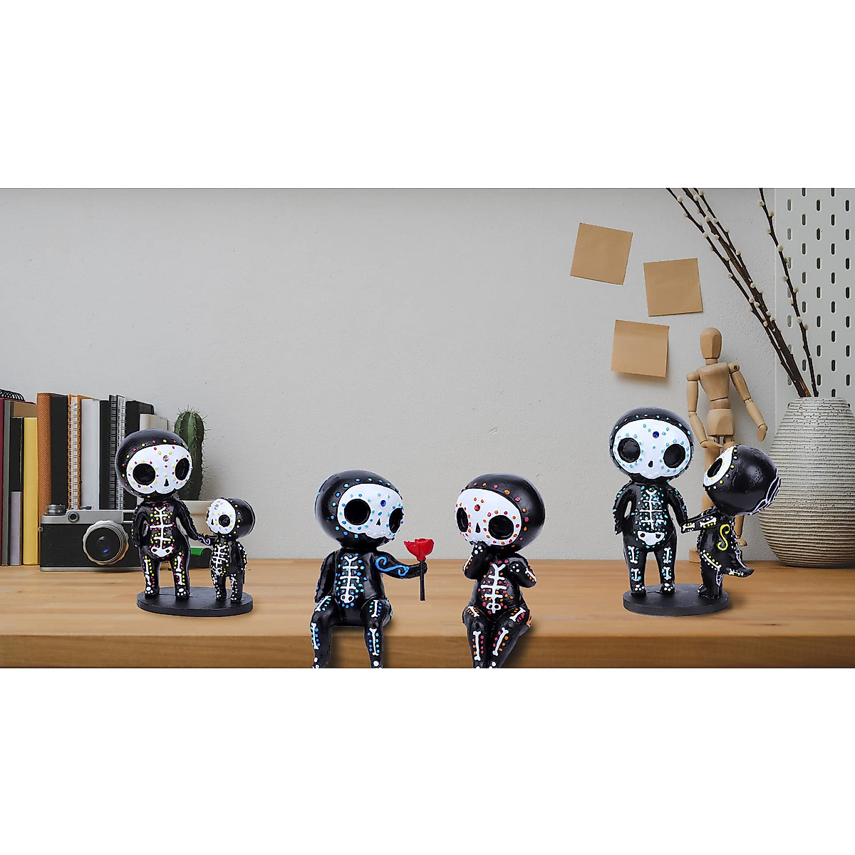 Sugar Skull Decor, Sugar Skull Couple Statue,Dia De Los Muertos Decor, Halloween Desk Decor,Day of The Dead Decorations for Home,Sugar Skull Figurine Gift for Women (A)