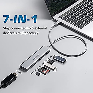 USB C Hub Multiport Adapter, USB C Dongle 6 in 1 USB-C Hub to 4K HDMI, USB 3.0, SD/TF Card Reader with Extra Long 1.6 FT Cable for MacBook Pro/Air, iPad Pro, iPad Air 2020，iMac and Other USB C Laptop