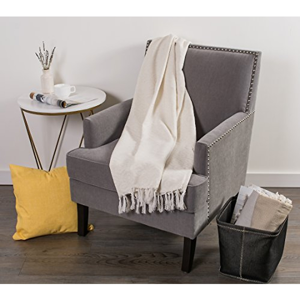 DII Modern Cotton Geometric Blanket Throw with Fringe for Chair, Couch, Picnic, Camping, Beach, & Keep Cozy with Everyday Use, 50x60, White