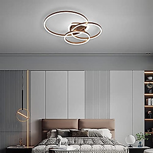Kaiyuan Modern LED Ceiling Light with Remote,Dimmable Flush Mount LED Ceiling Light,3 Circle Close to Ceiling Light,Bedroom Dining Room Kitchen Living Room Light Fixture Wall Lamps Sconces,Brown