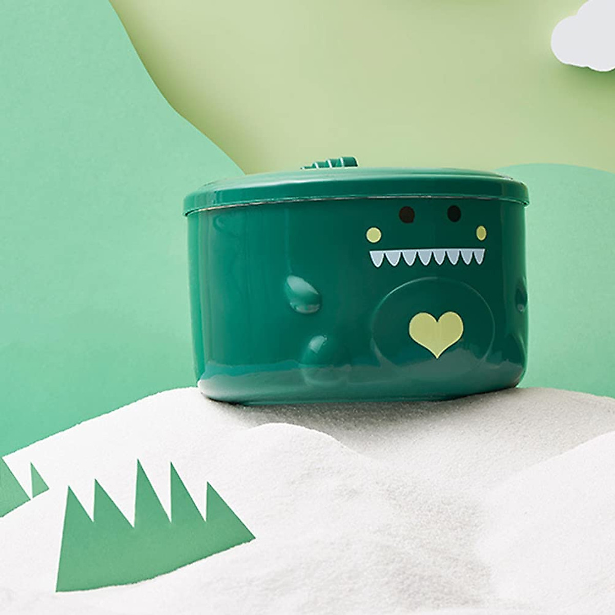 Hemoton Stainless Steel Noodle Bowl with Lid Dinosaur Pattern Soup Bowl Food Storage Container with Handle and Lid Bento Lunch Box Snack Bowl Rice Noodles Salad Green