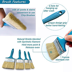 Magimate Stain Brush Set 1-inch 2-inch 3-inch and 4-inch Assortment, Bristle Paint Brush, Natural Bristle Blended with Synthetic, Chip Paint Brush Variety Staining Brushes Pack of Four