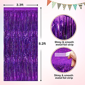 Purple Metallic Tinsel Foil Fringe Curtains, 2 Pack 3.3x8.3 Feet Streamer Backdrop Curtains for Birthday Party Decorations, Halloween Decor, Foil Curtain Backdrop for Bachelorette Party
