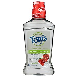 Tom's of Maine Children's Anticavity Fluoride Rinse Mouthwash, Silly Strawberry, 16 Fl Oz (Pack of 6) (Packaging May Vary)