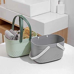 Enforose Portable Shower Caddy Basket with Ventilation Holes Large Capacity Plastic Storage Basket with Handles for Bathroom (green)