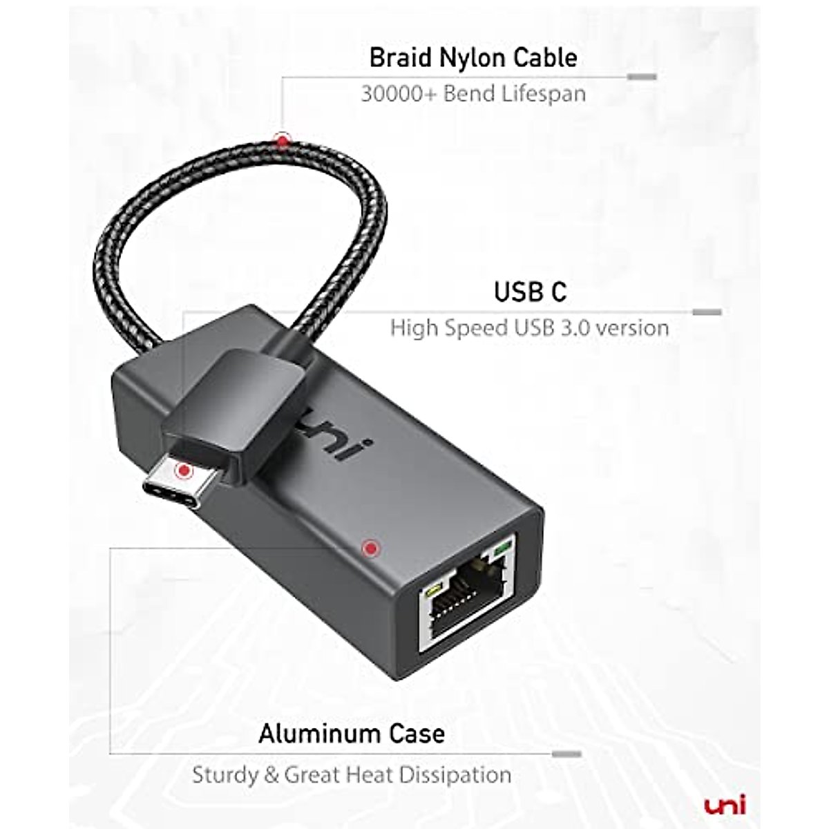 USB-C to Ethernet Adapter, uni [Thunderbolt 3/4 Compatible] Gigabit Ethernet Adapter, Type-C to RJ45 Adapter for MacBook Pro/Air M2, iPad Pro/Air, Dell XPS 13, Surface Laptop 5, Switch Lite