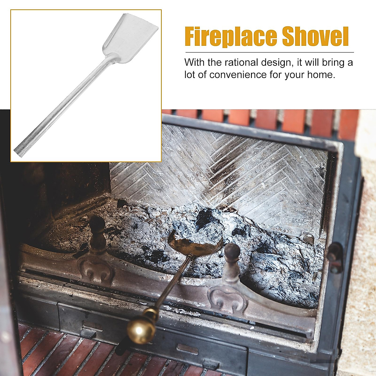 BESTOYARD 16-Inch Fireplace Shovel Long Ash Shovels with Handle BBQ Charcoal Poker Scoop, Mini Dust Pan, Oven Gardening, Wood Stove Hearth Cleaning