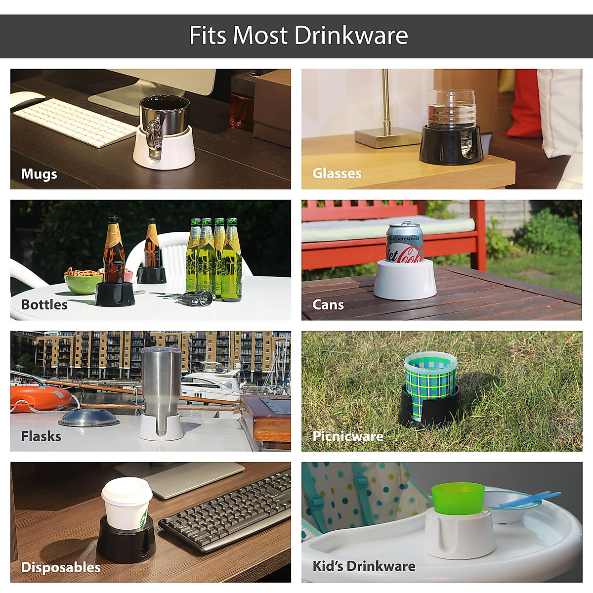 HIT PRODUCTS TableCoaster - Original Anti-Spill Table and Desk Cup Holder, Jet Black - RV and Boat Drink Holder, A Tip-Proof Coaster with Tacky Base and Walled Profile to Prevent Spilled Drinks