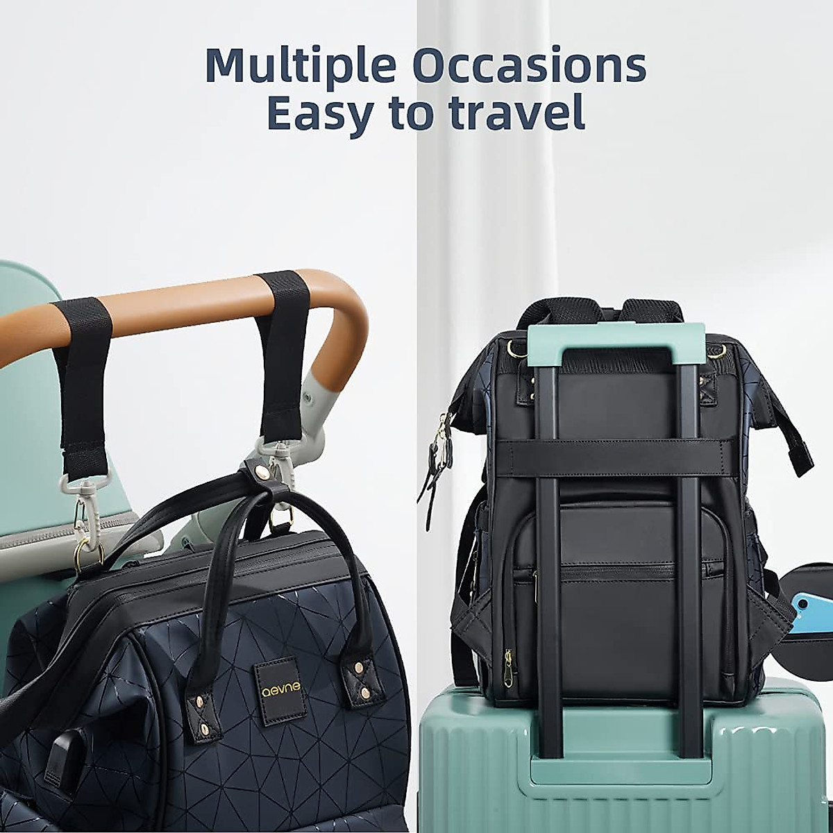 Diaper Bag Backpack, AEVNE Multifunction Travel Back Pack Maternity Baby Changing Bags, Diaper Bag with USB Charging Port Stroller Straps，Large Capacity, PU Waterproof and Stylish, Dark Blue