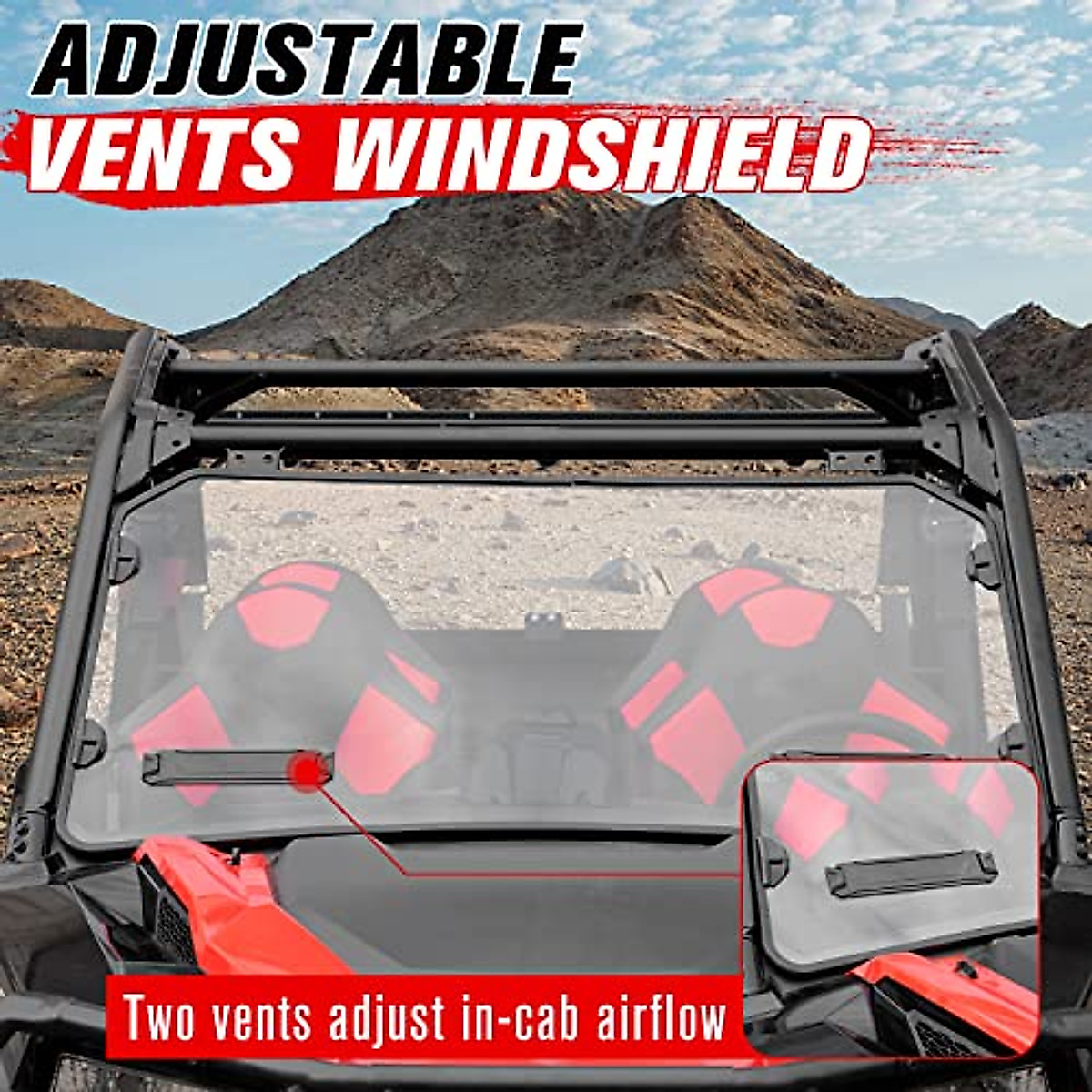 A & UTV PRO Front Full Windshield for Polaris General 1000 /General 4 1000 /XP 1000 /XP 4 1000 2016-2023, Clear Tough Hard Coated Poly Vented Window Accessories, Replace OEM # ‎2884337