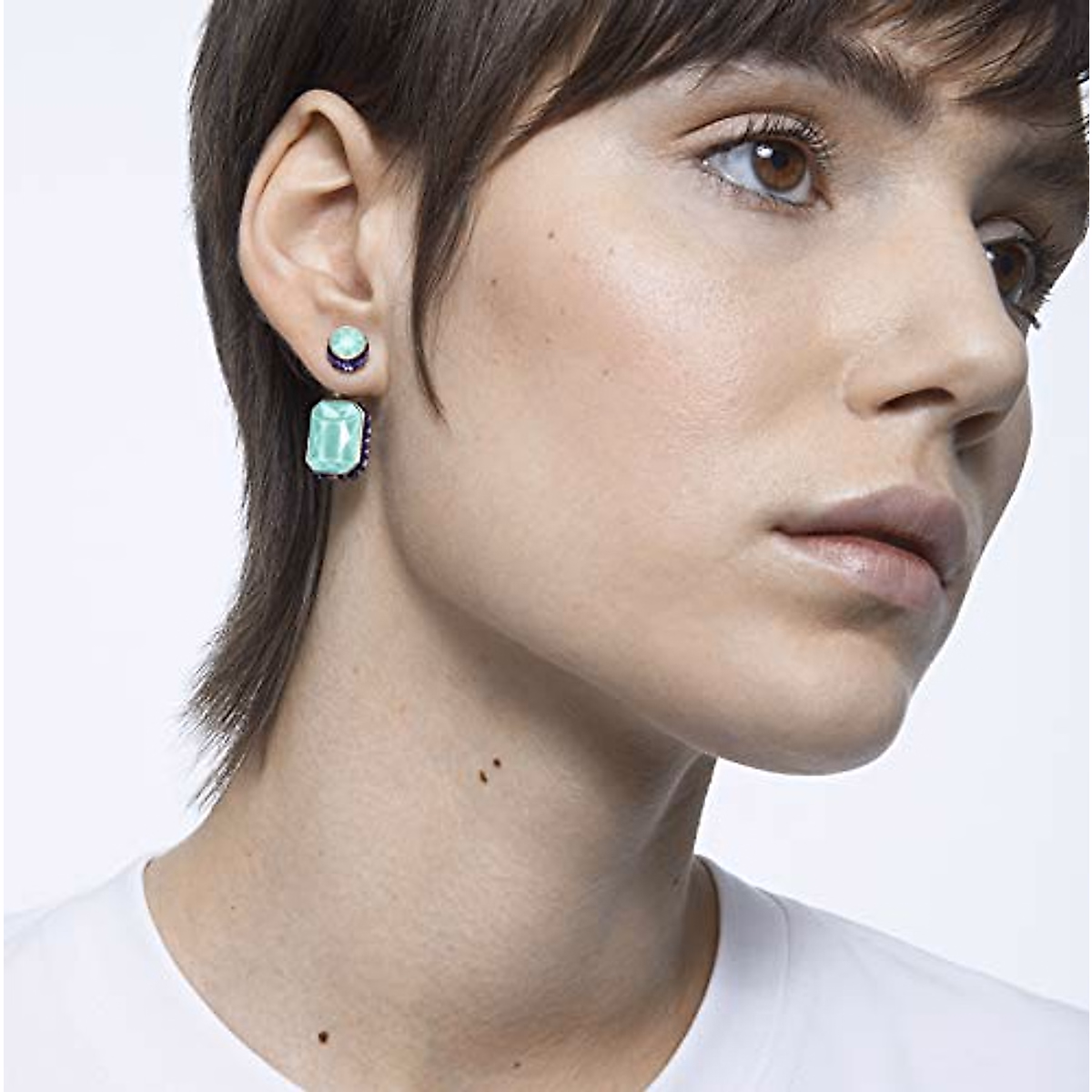 SWAROVSKI Chroma Asymmetrical Reversible Drop Earrings, Multicolored Crystals on a Gold-Tone Finish Setting, Part of the Swarovski Chroma Collection